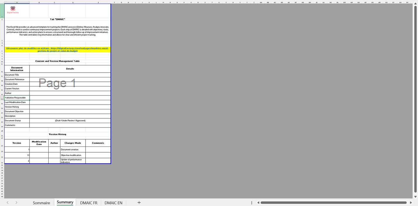 Téléchargez gratuitement un modèle DMAIC Excel