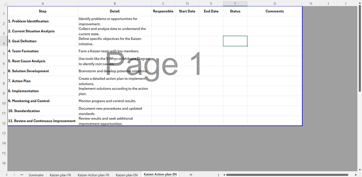 Kaizen Excel Template | Continuous Improvement Method