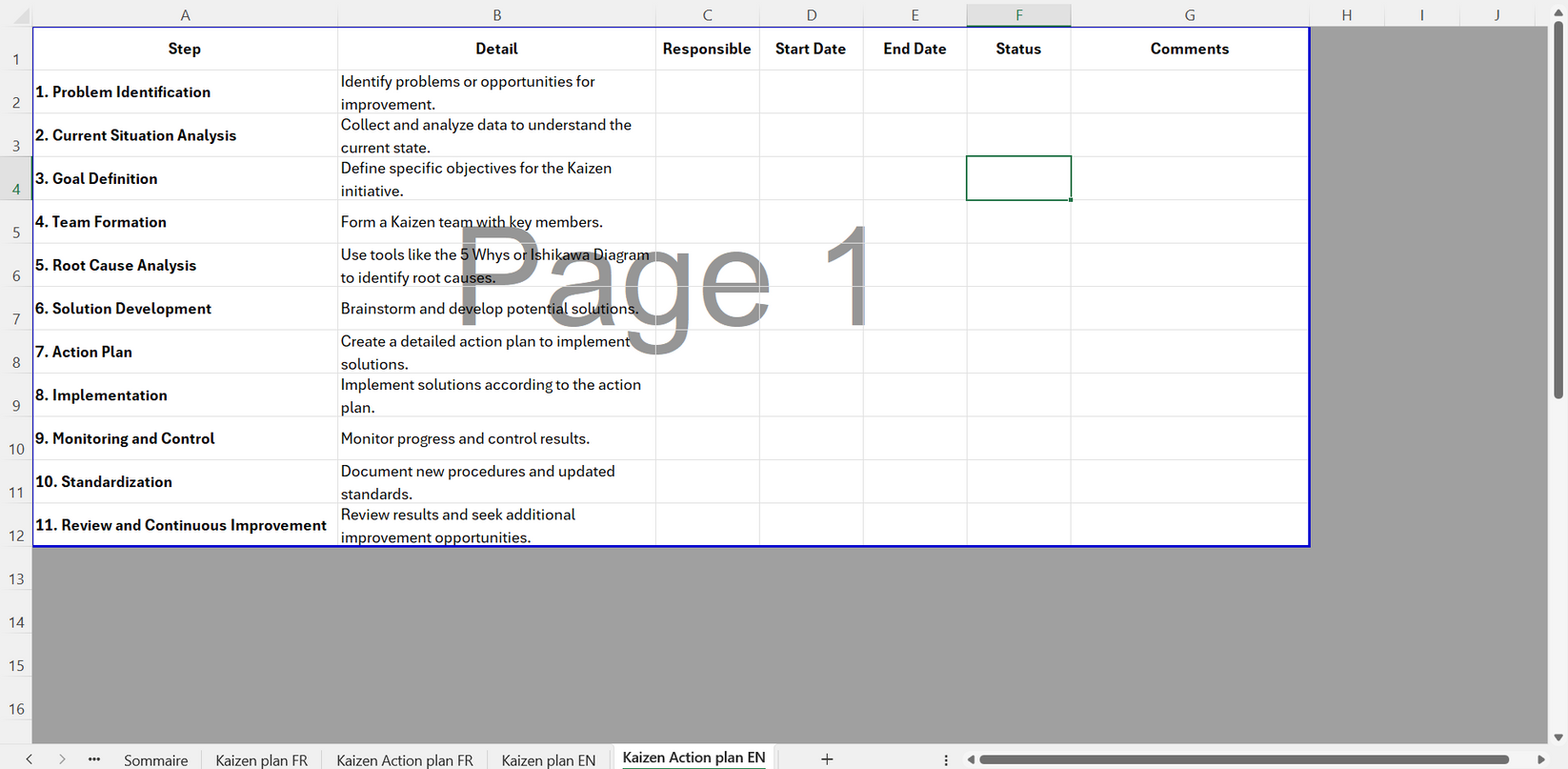 Kaizen Excel Template | Continuous Improvement Method