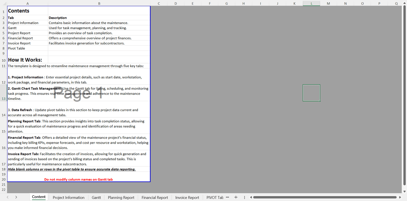 Excel CMMS Template to Download - Work Orders