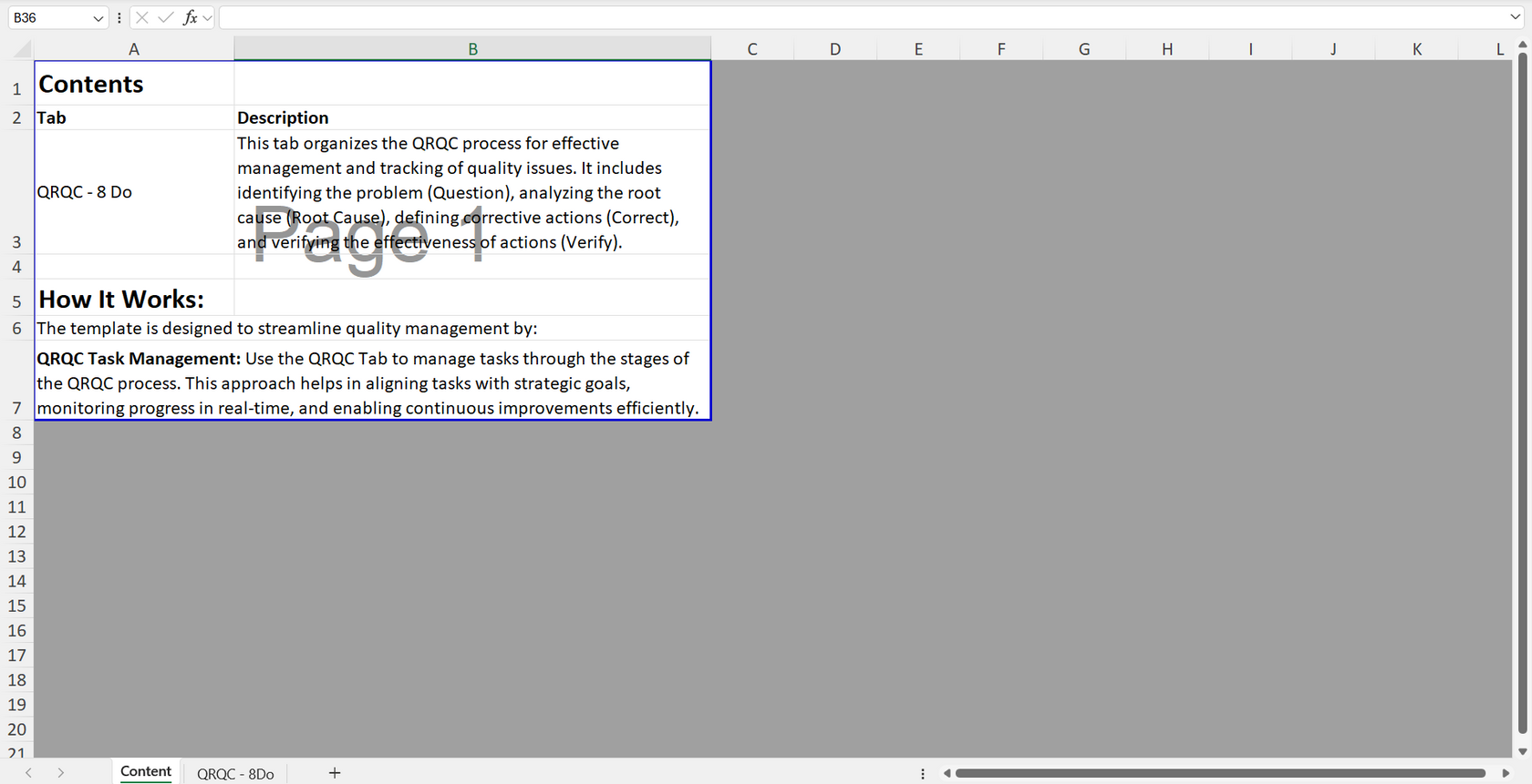 QRQC Excel template to download for free